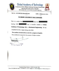 Medium of Instruction Certificate (MOI) Sample